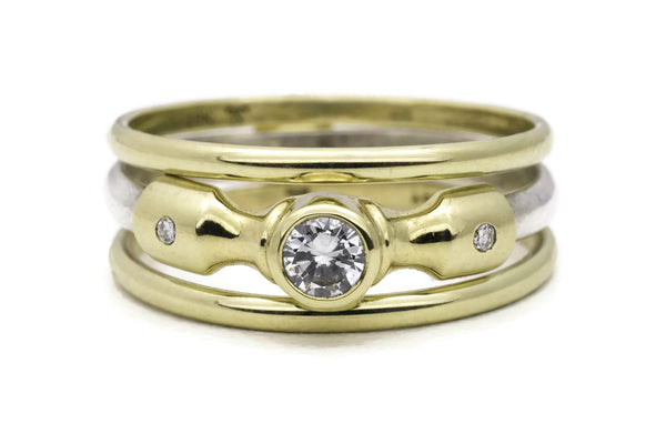 Lighthouse Ring with Gold Band Adornments - 18K & Silver - TaberStudios